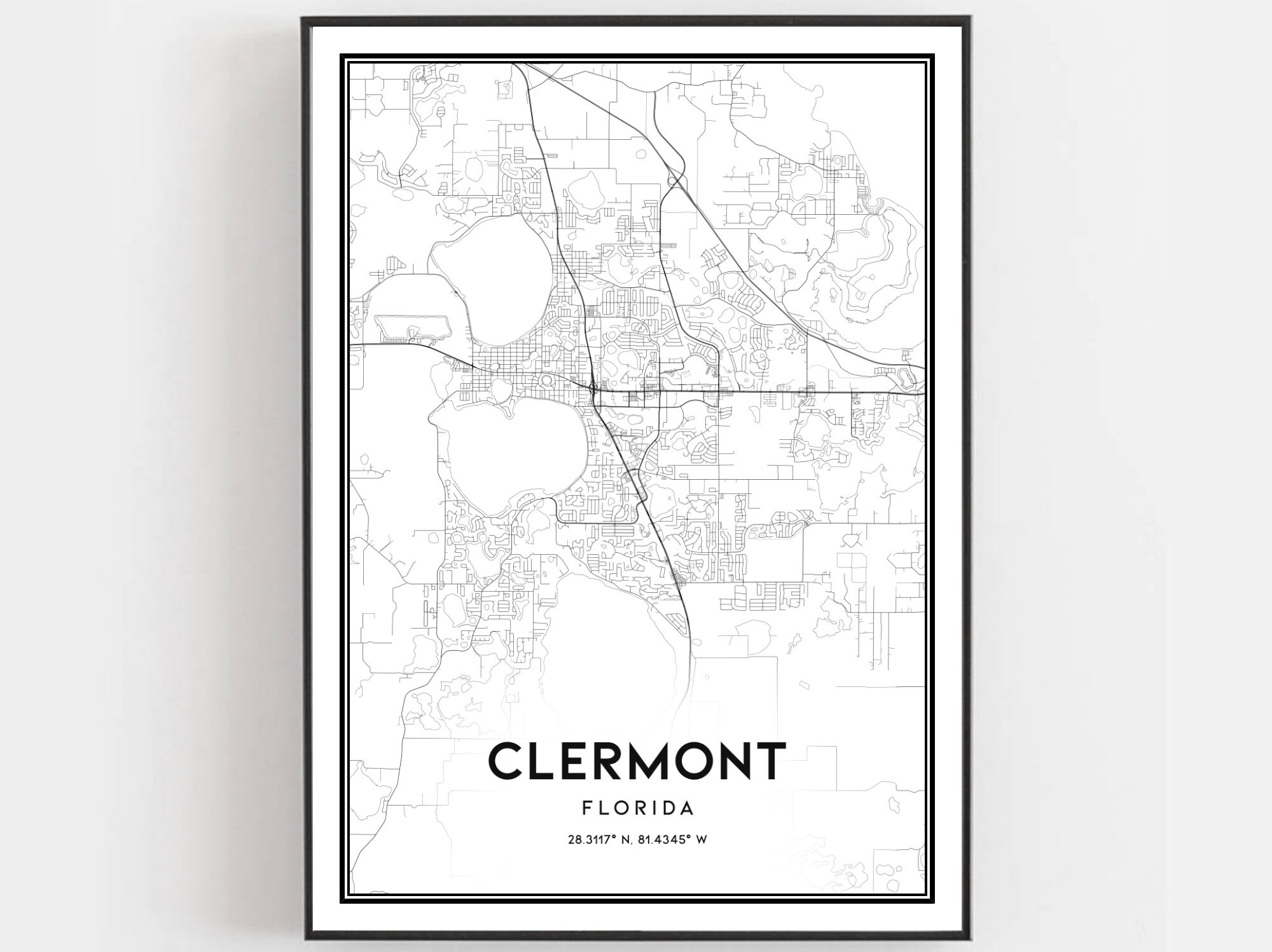 Clermont Map Print, Clermont Map Poster Wall Art, Fl City Map, Florida ...