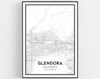 Glendora Map Print, Glendora Map Poster Wall Art, Ca City Map ...