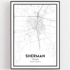 Sherman Map Print, Sherman Map Poster Wall Art, Tx City Map, Texas ...