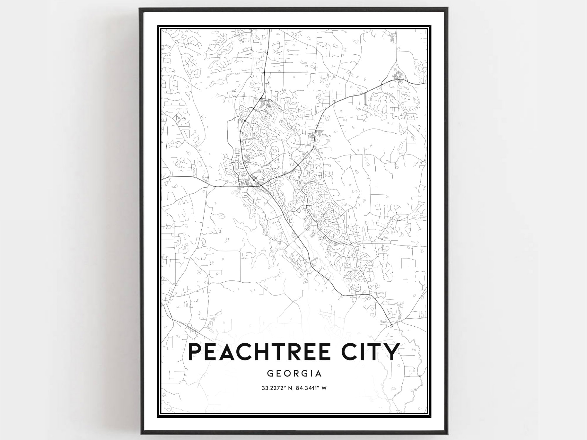 Peachtree City Map Print, Peachtree City Map Poster Wall Art, Ga City ...