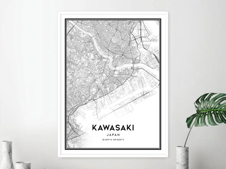 Kawasaki Map Print, Kawasaki Map Poster Wall Art, Kawasaki City Map ...
