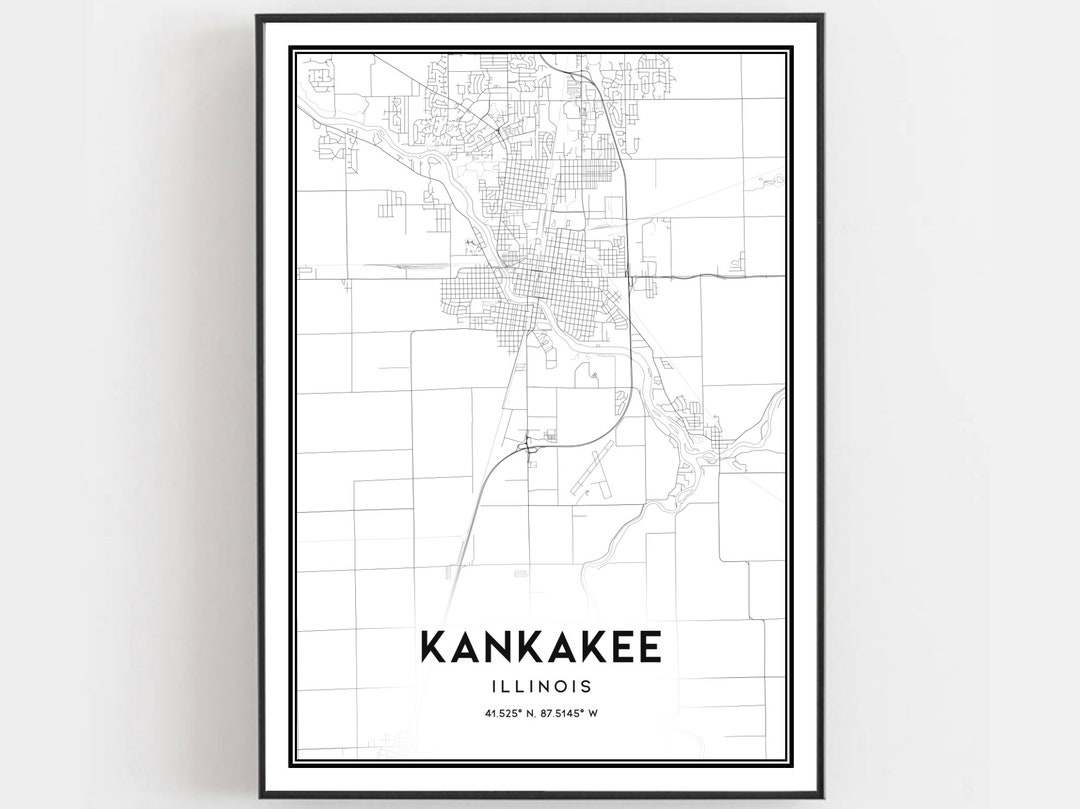 Kankakee Map Print, Kankakee Map Poster Wall Art, Il City Map, Illinois ...