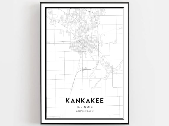 Kankakee Map Print Kankakee Map Poster Wall Art Il City Map | Etsy