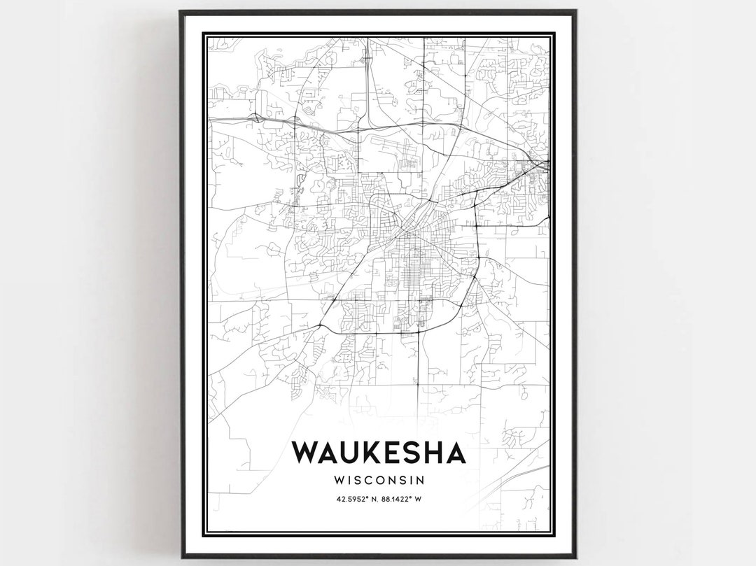 Waukesha Map Print, Waukesha Map Poster Wall Art, Wi City Map ...