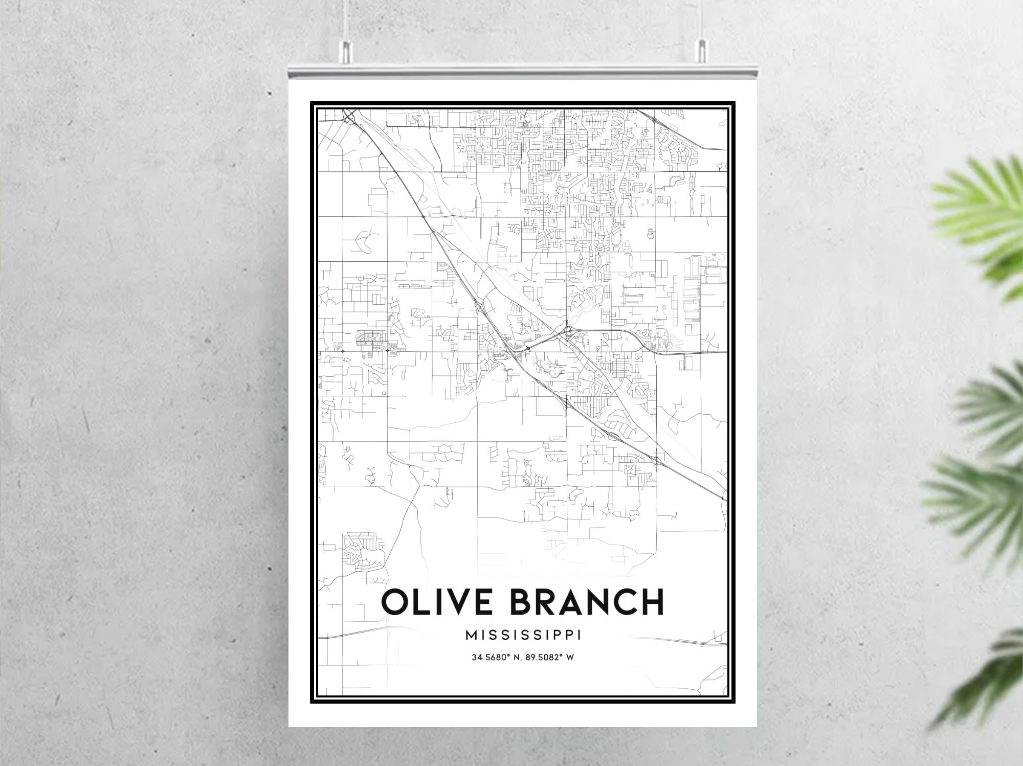 Olive Branch Map Print, Olive Branch Map Poster Wall Art, Ms City Map ...