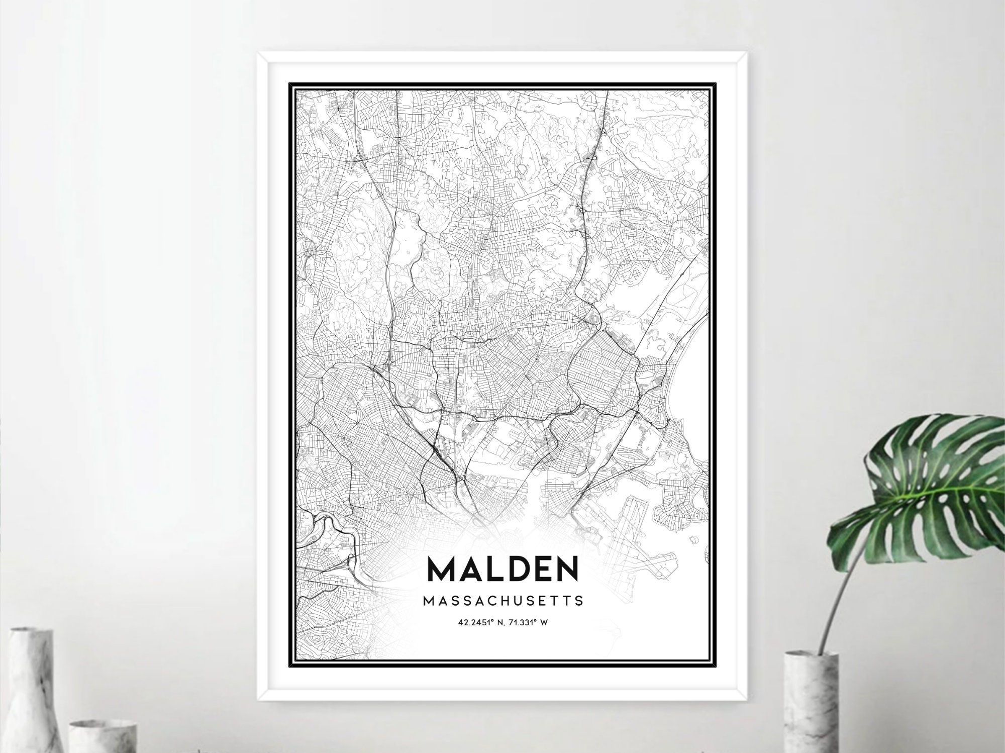 Malden Map Print Malden Map Poster Wall Art Ma City Map | Etsy