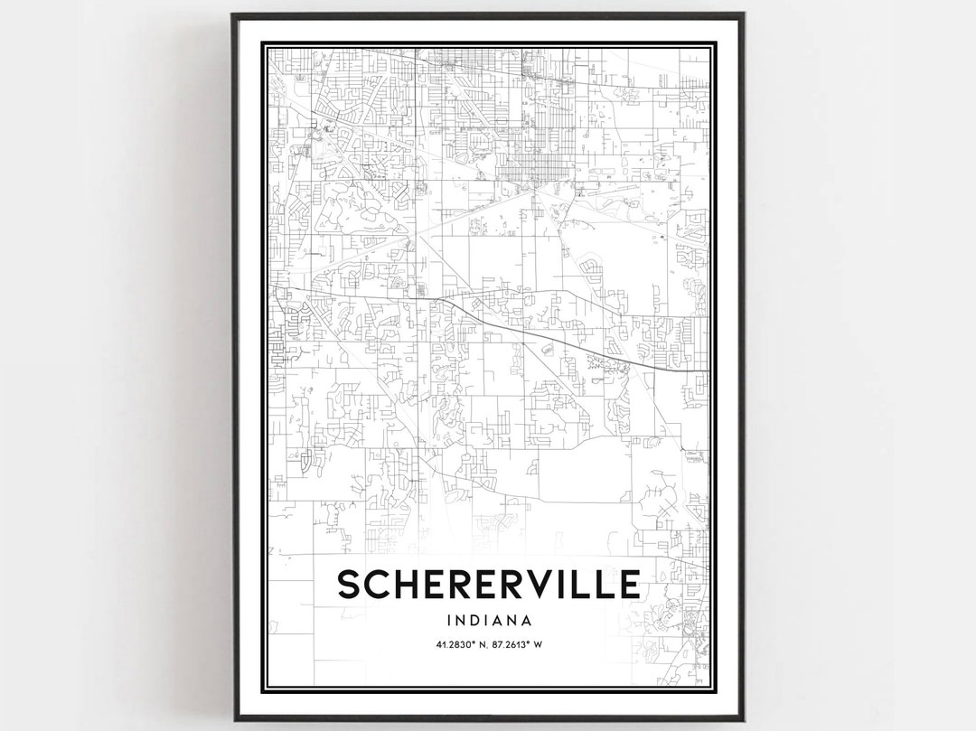 Schererville Map Print, Schererville Map Poster Wall Art, in City Map ...