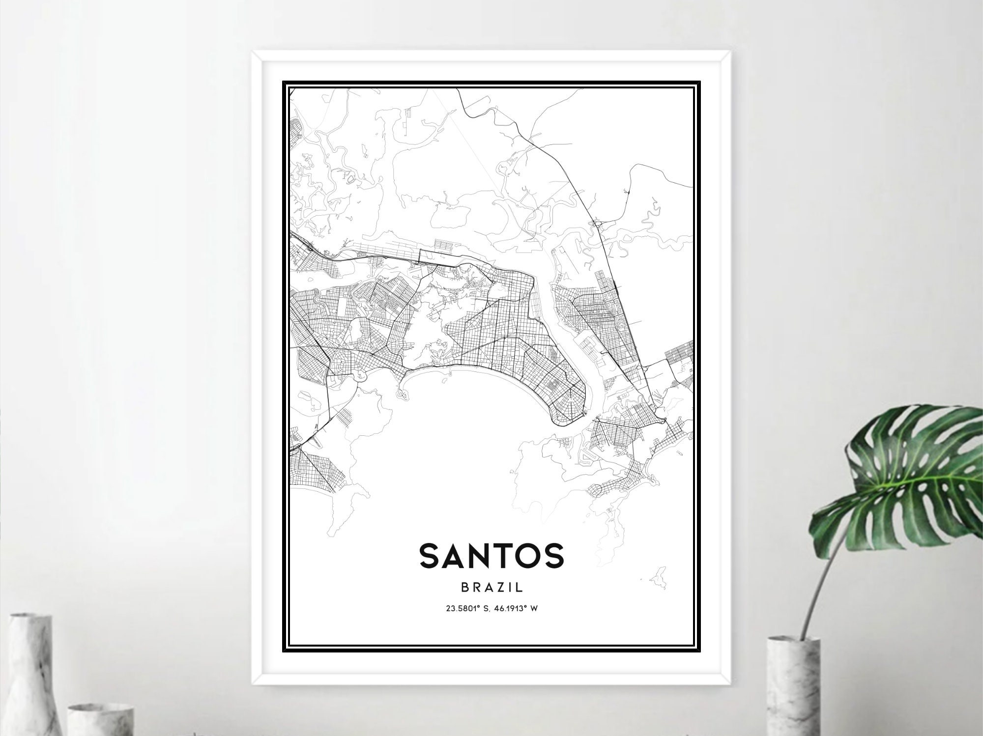 Santos Map Print Santos Map Poster Wall Art Santos City Map | Etsy