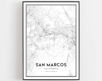 San Marcos Map Print, San Marcos Map Poster Wall Art, Tx City Map ...
