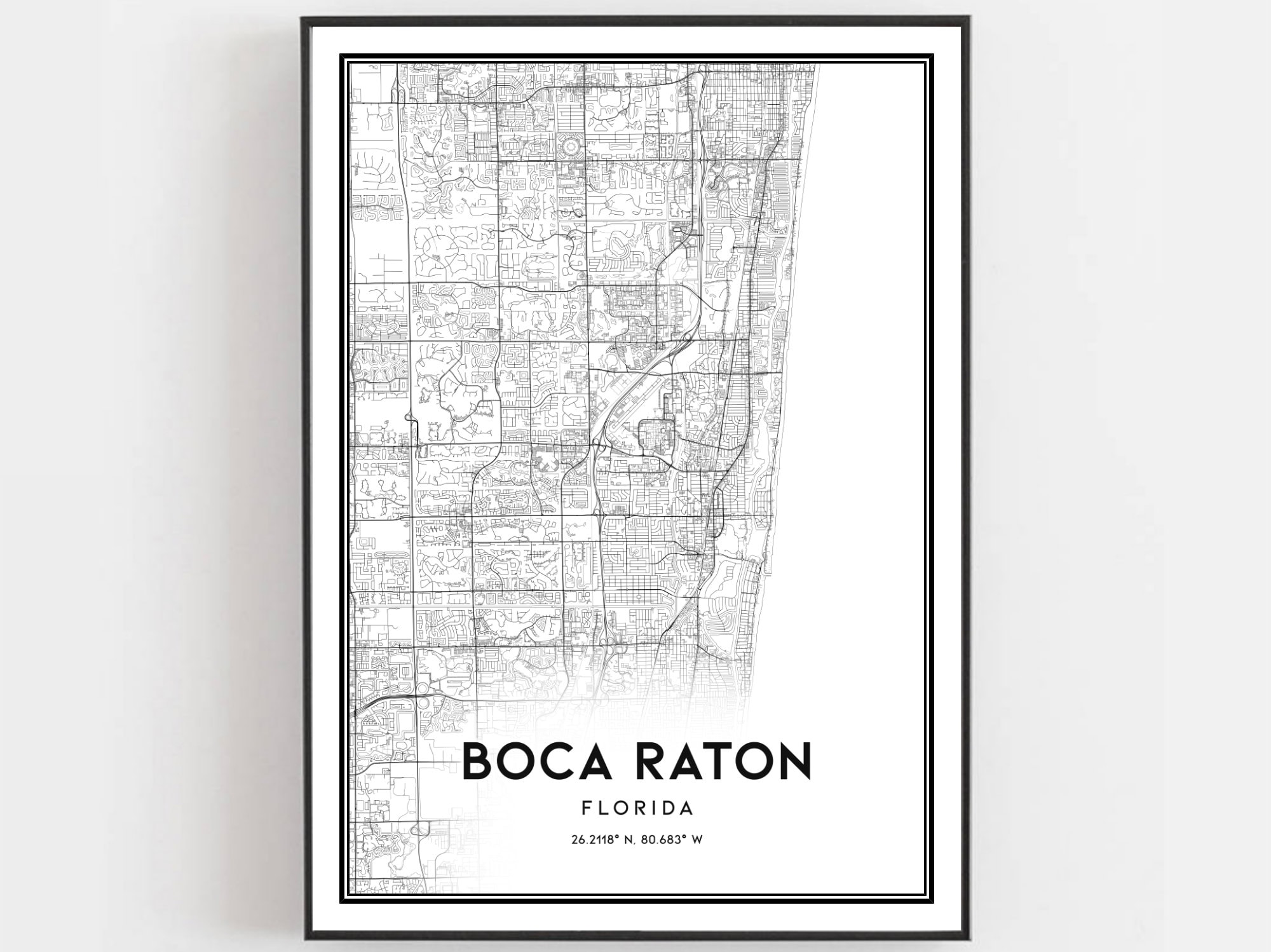 Boca Raton Map Print Boca Raton Map Poster Wall Art Fl City - Etsy