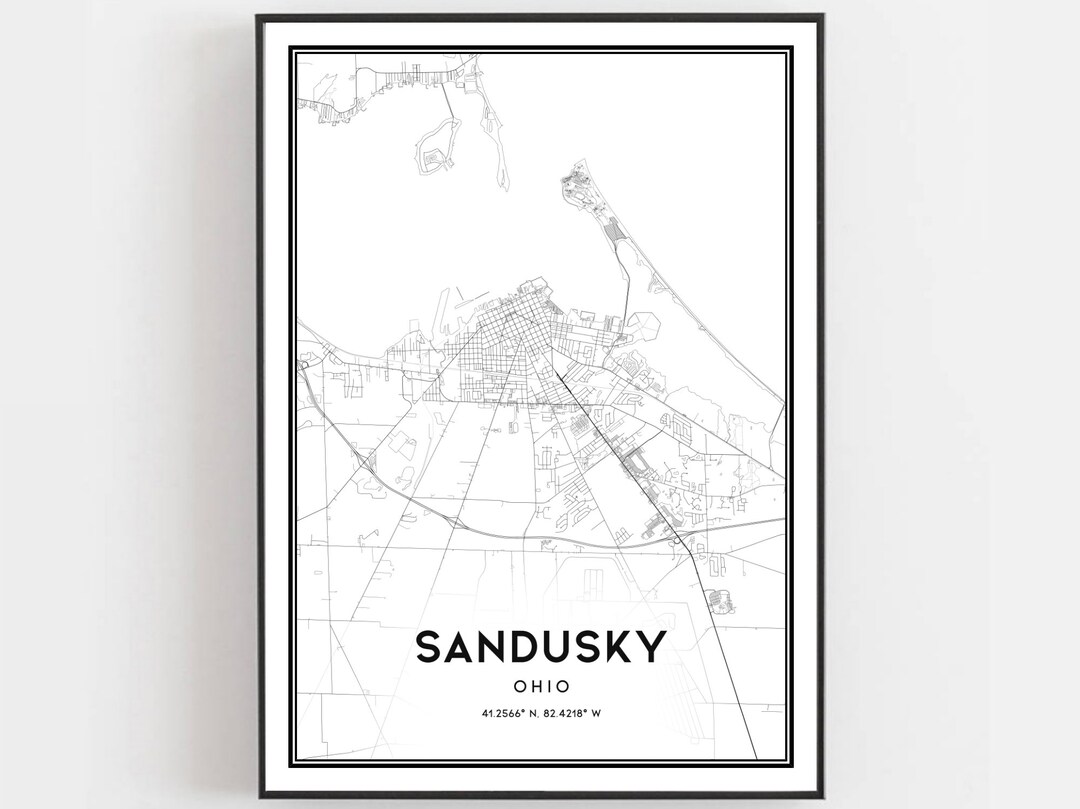 Sandusky Map Print, Sandusky Map Poster Wall Art, Oh City Map, Ohio ...