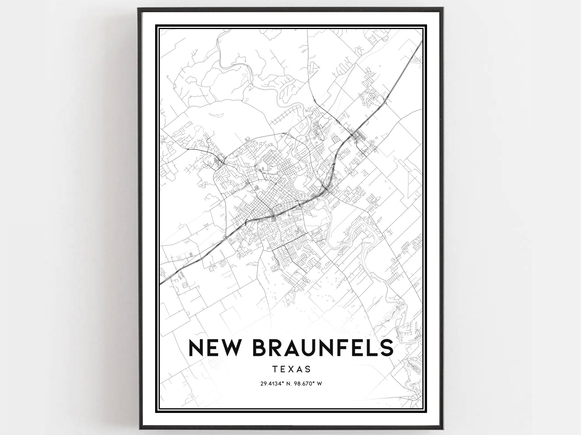 New Braunfels Map Print New Braunfels Map Poster Wall Art Tx - Etsy
