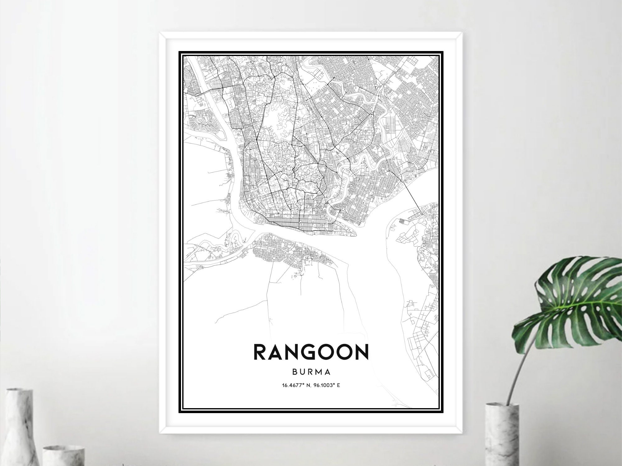 Rangoon Map Print Rangoon Map Poster Wall Art Rangoon City | Etsy