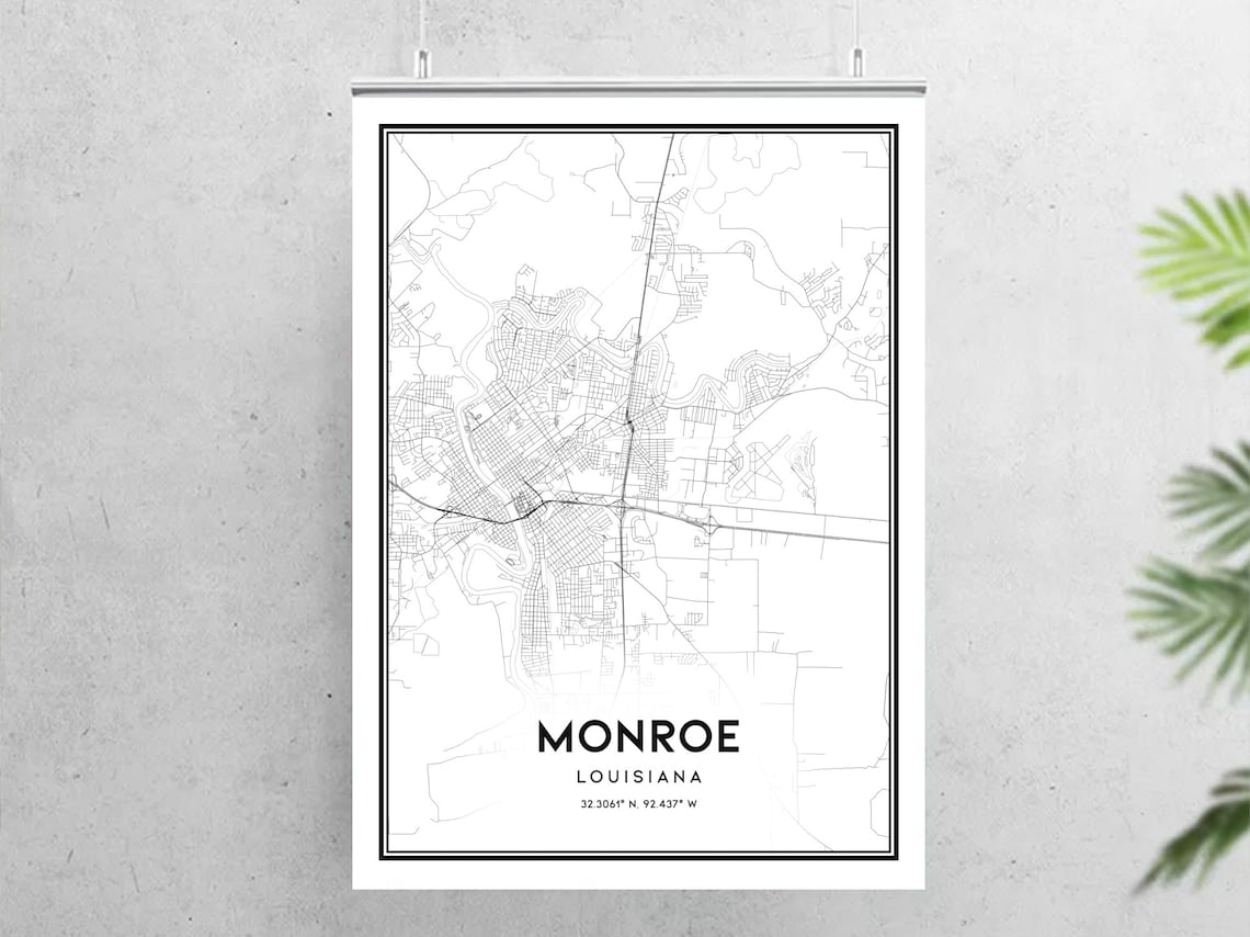 Monroe Map Print Monroe Map Poster Wall Art La City Map - Etsy