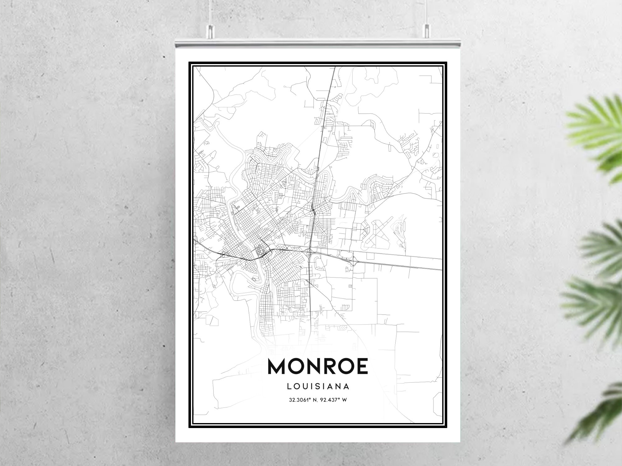 Monroe Map Print, Monroe Map Poster Wall Art, La City Map, Louisiana ...