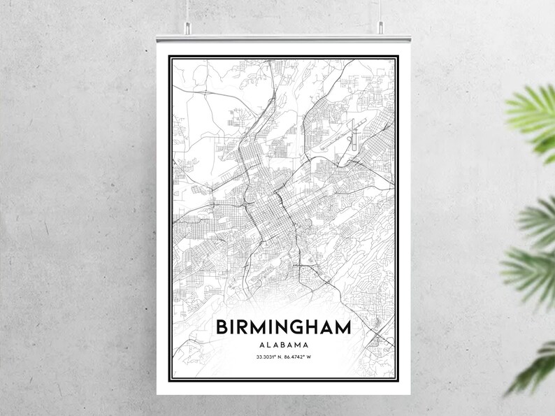 Birmingham Map Print Birmingham Map Poster Wall Art Al City - Etsy