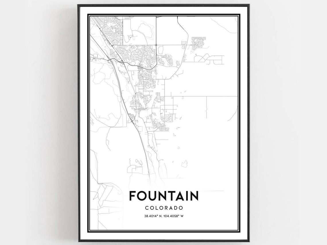 Fountain Map Print Fountain Map Poster Wall Art Co City Map | Etsy