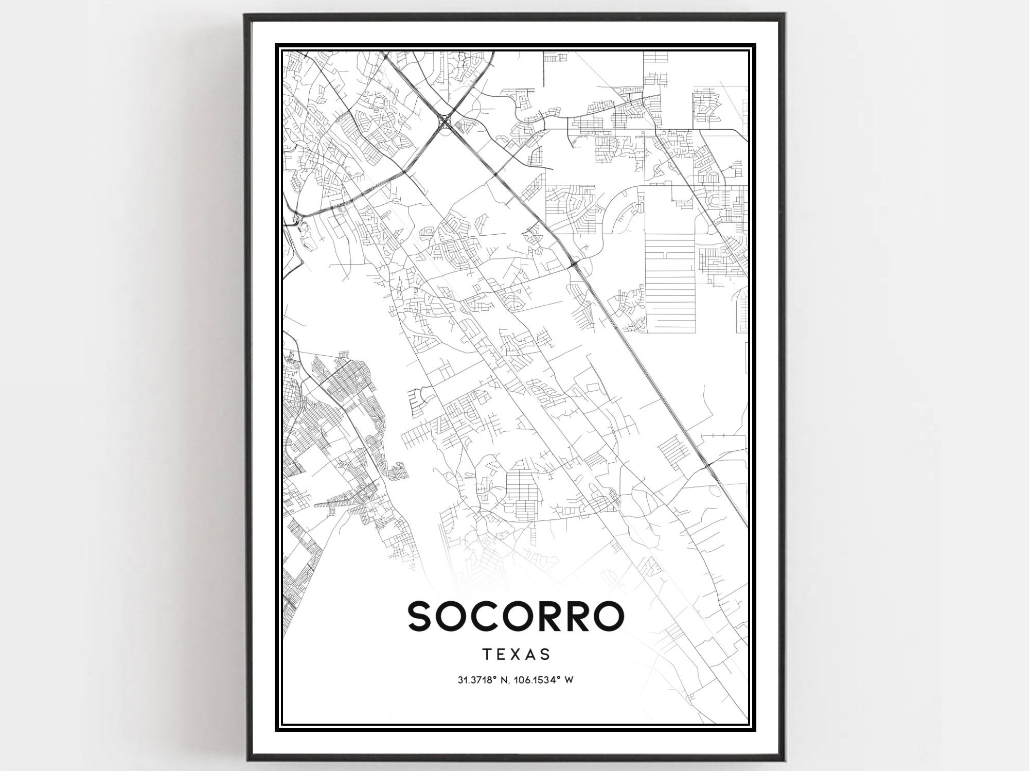 Socorro Map Print Socorro Map Poster Wall Art Tx City Map | Etsy
