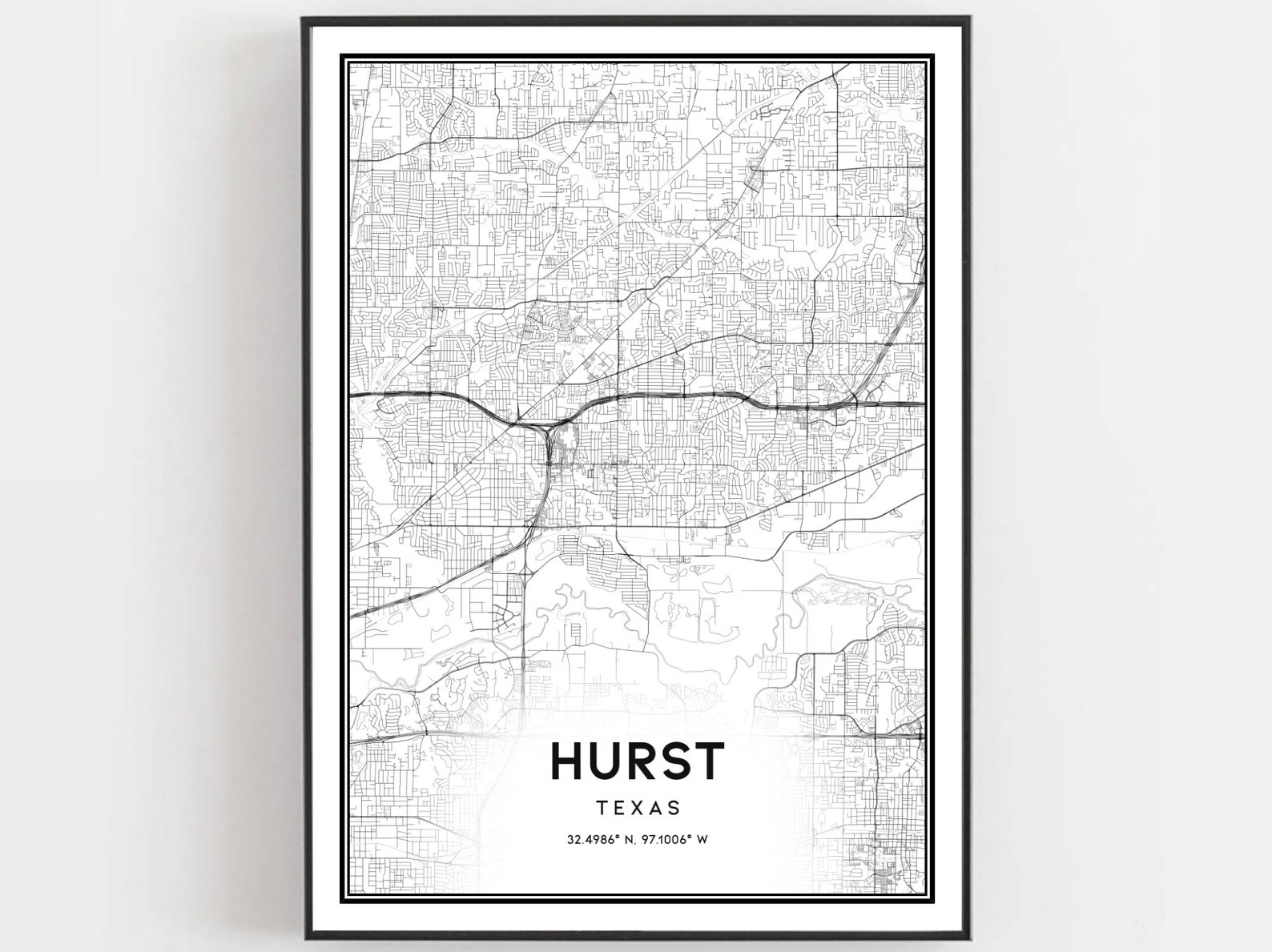 Hurst Map Print Hurst Map Poster Wall Art Tx City Map Texas | Etsy