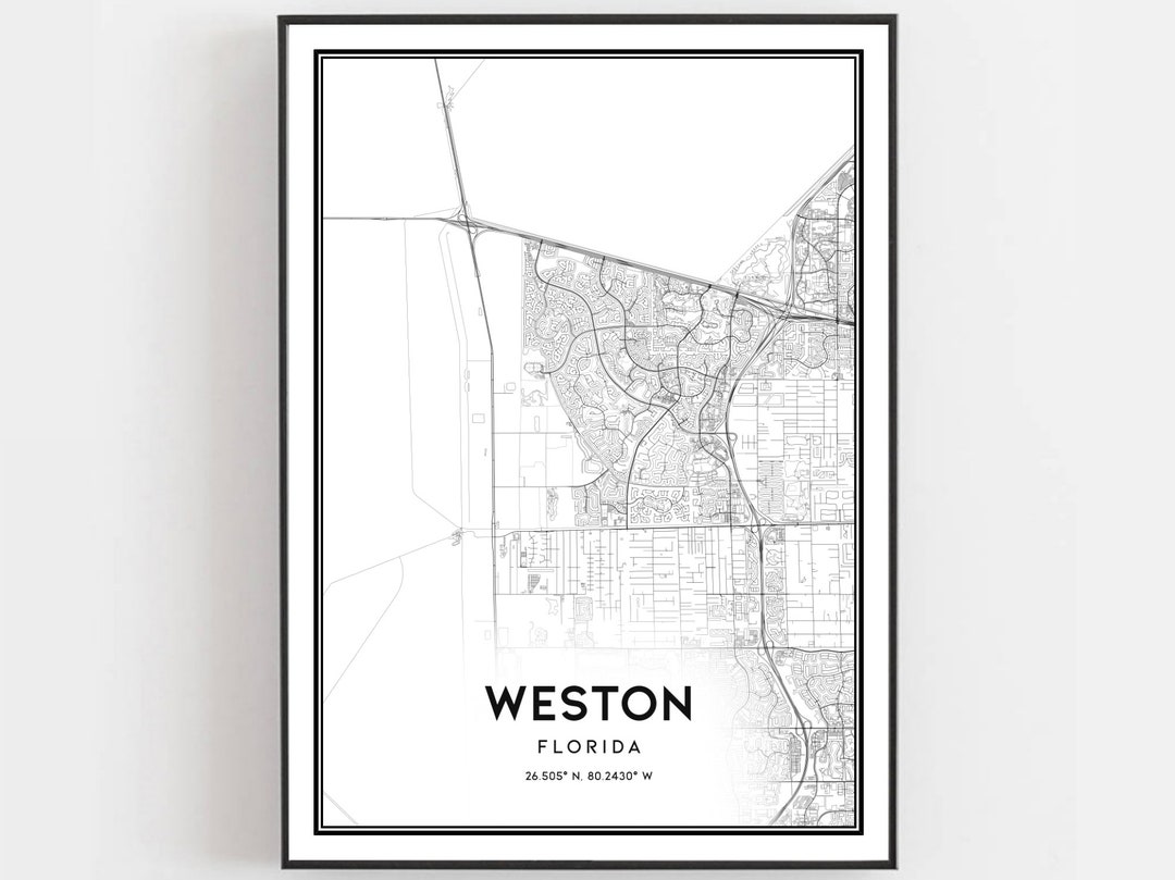 Weston Map Print, Weston Map Poster Wall Art, Fl City Map, Florida ...