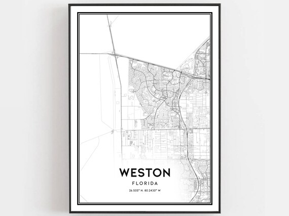 Weston Map Print Weston Map Poster Wall Art Fl City Map | Etsy