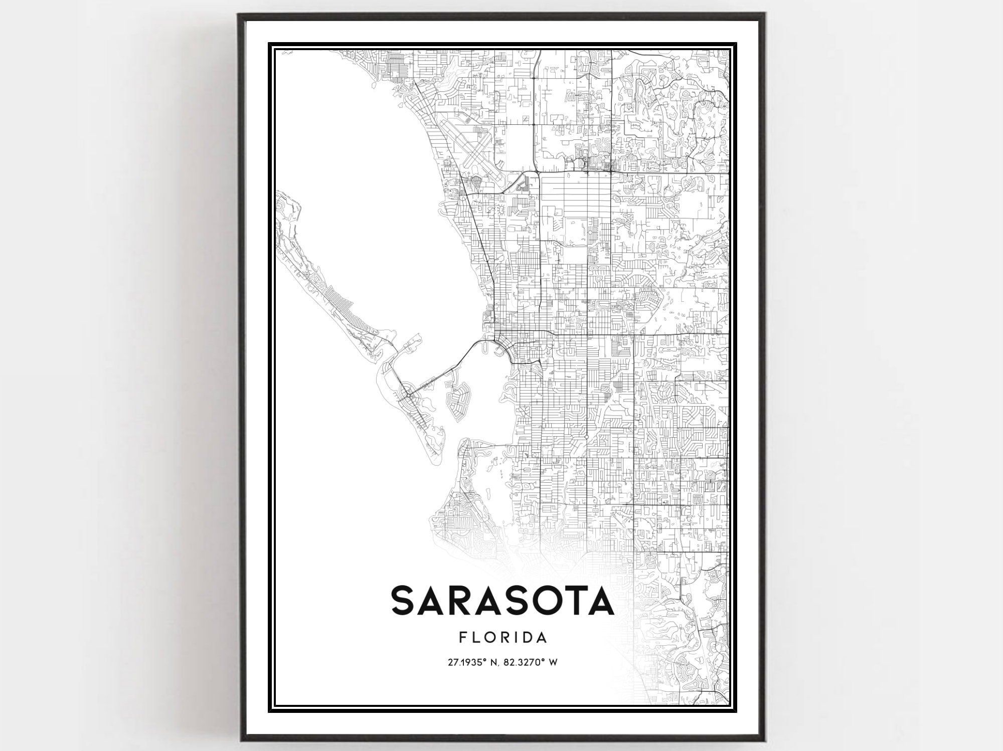 Sarasota Map Print Sarasota Map Poster Wall Art Fl City Map - Etsy
