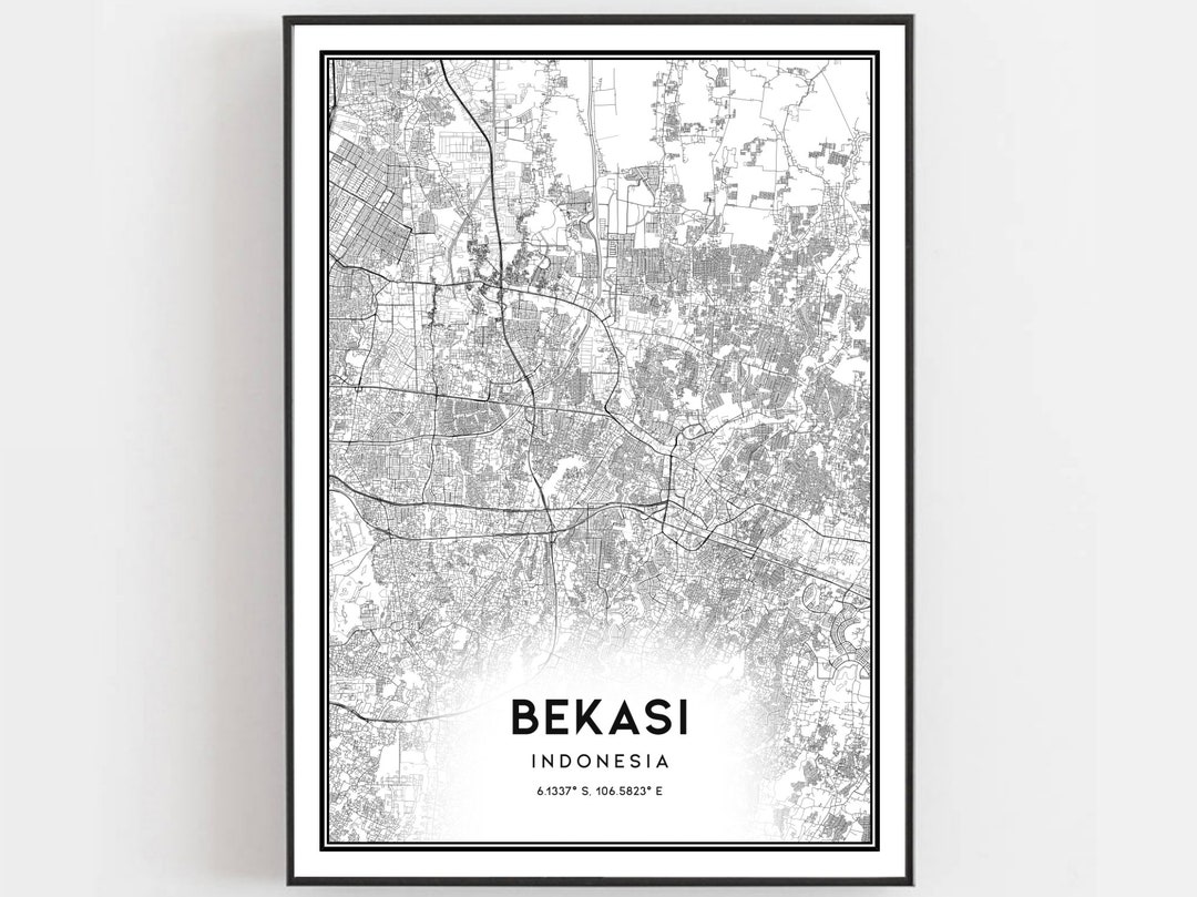 Bekasi Map Print, Bekasi Map Poster Wall Art, Bekasi City Map, Bekasi ...