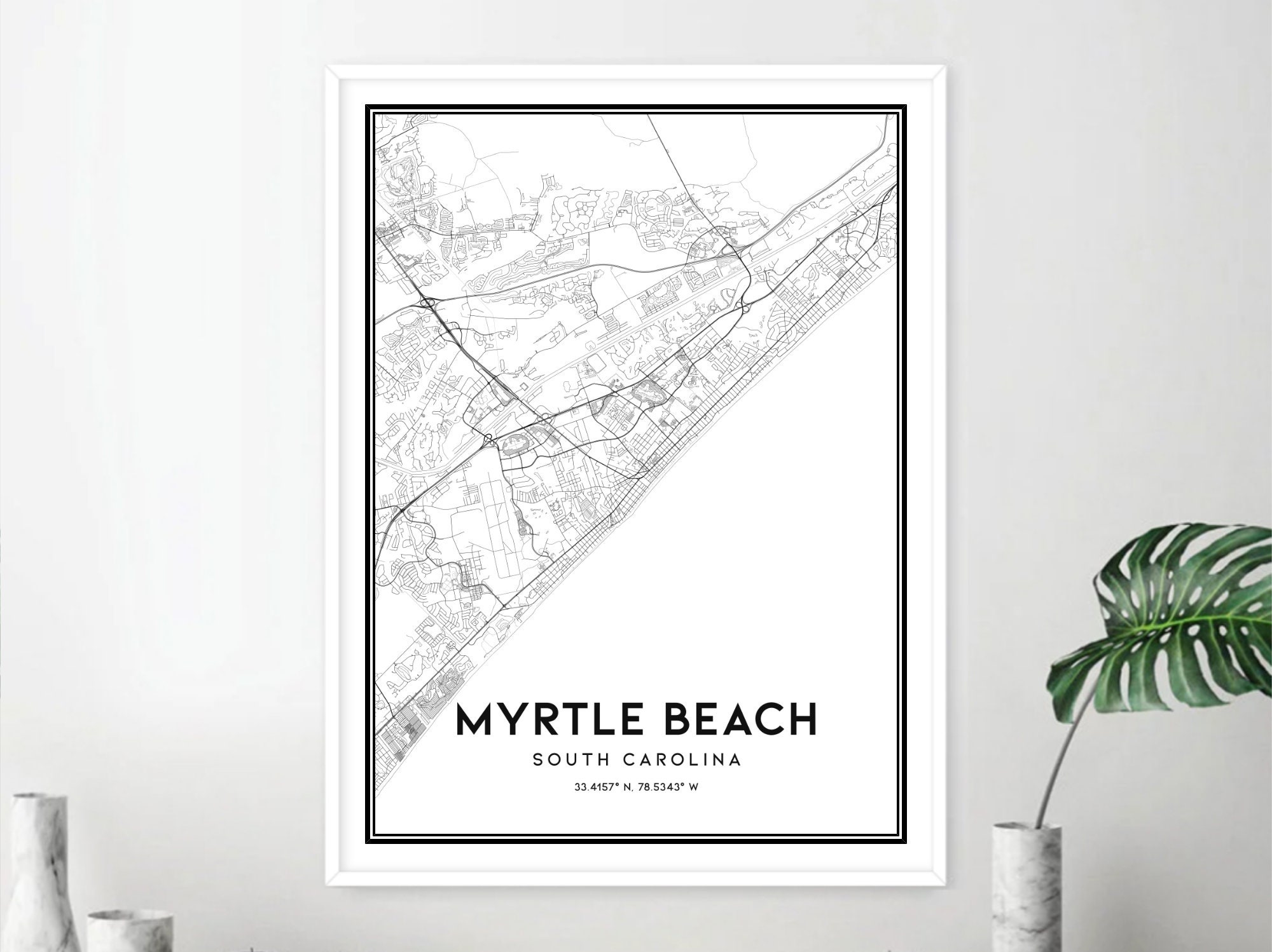 Myrtle Beach Map Print, Myrtle Beach Map Poster Wall Art, Sc City Map ...