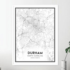 Durham Map Print, Durham Map Poster Wall Art, Nc City Map, North ...