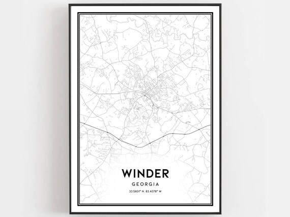 Winder Map Print Winder Map Poster Wall Art Ga City Map - Etsy
