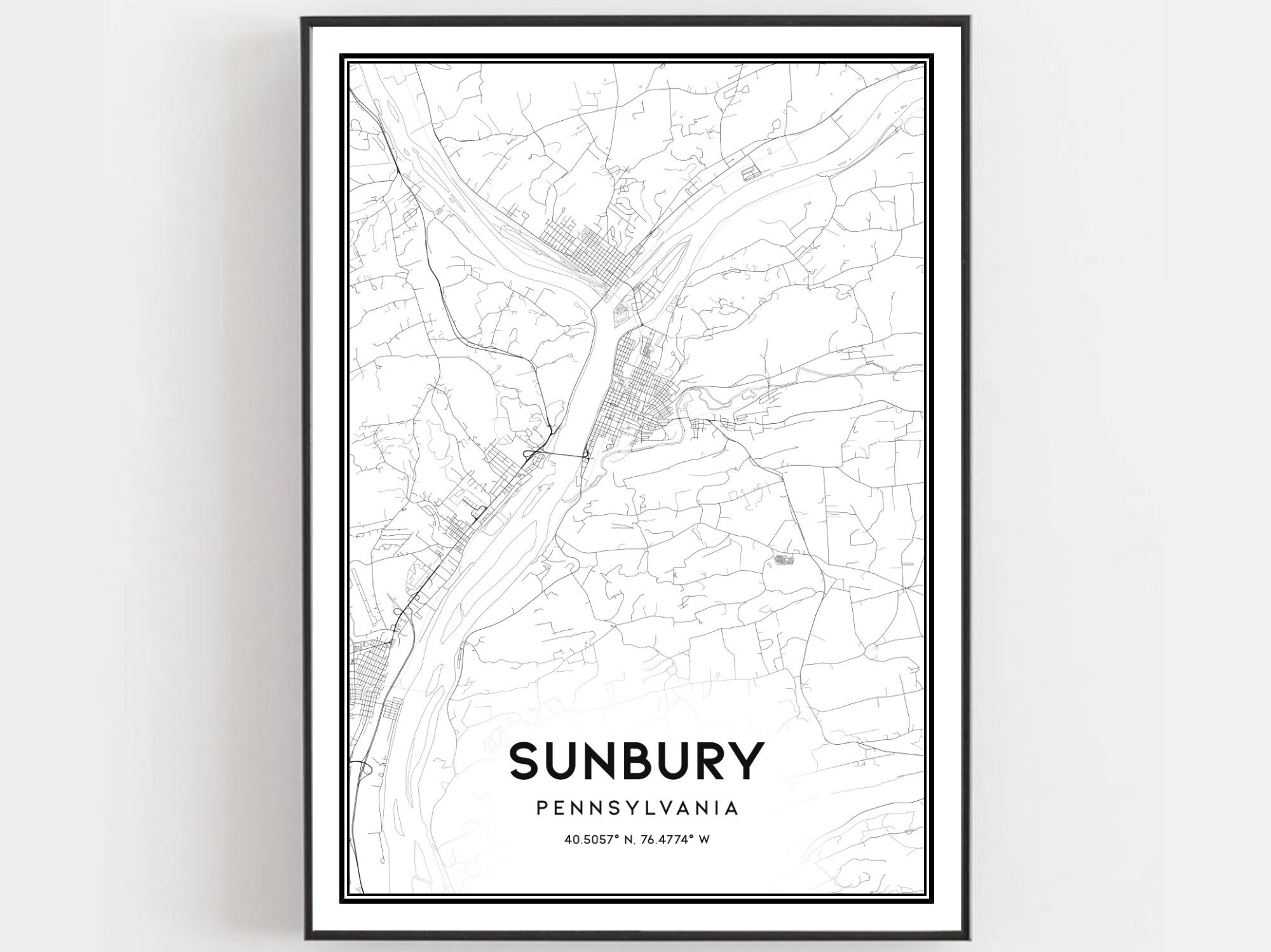 Sunbury Map Print Sunbury Map Poster Wall Art Pa City Map | Etsy