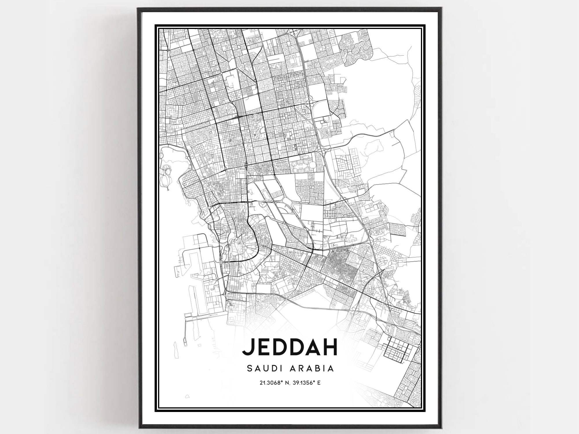Jeddah Map Print Jeddah Map Poster Wall Art Jeddah City | Etsy