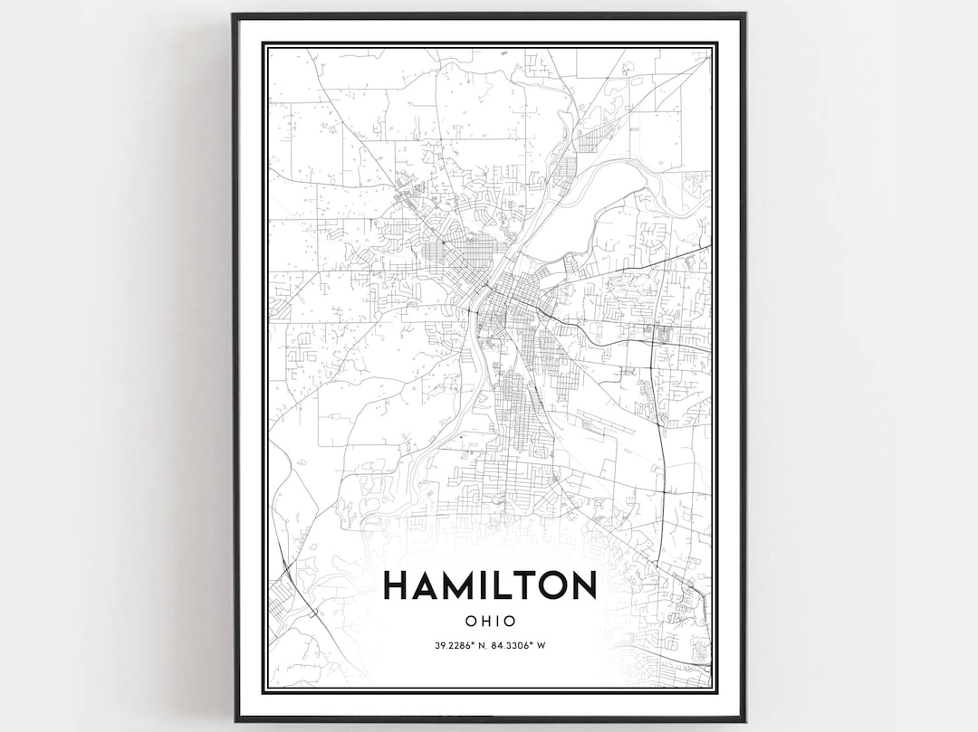 Hamilton Map Print, Hamilton Map Poster Wall Art, Oh City Map, Ohio ...