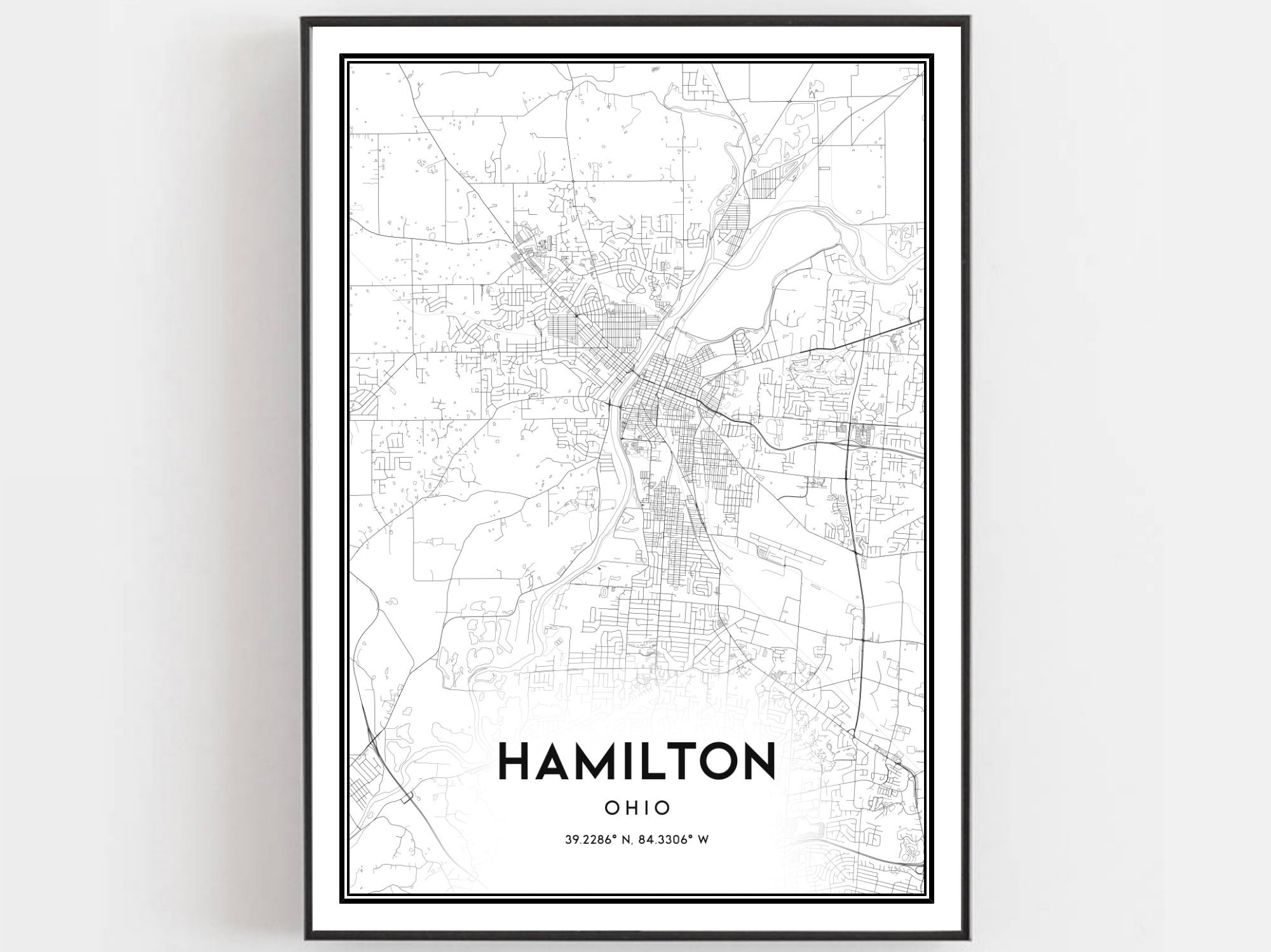 Hamilton Map Print Hamilton Map Poster Wall Art Oh City Map - Etsy