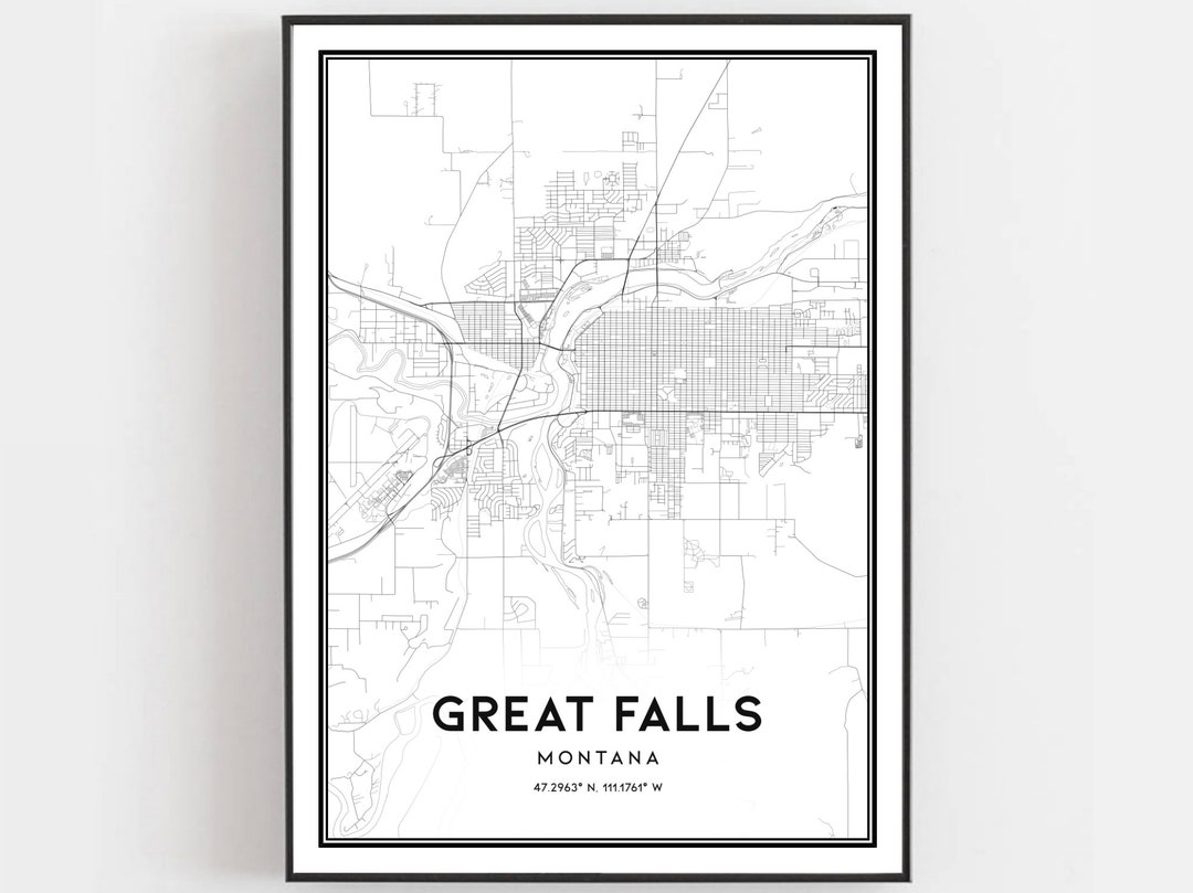 Great Falls Map Print, Great Falls Map Poster Wall Art, Mt City Map ...