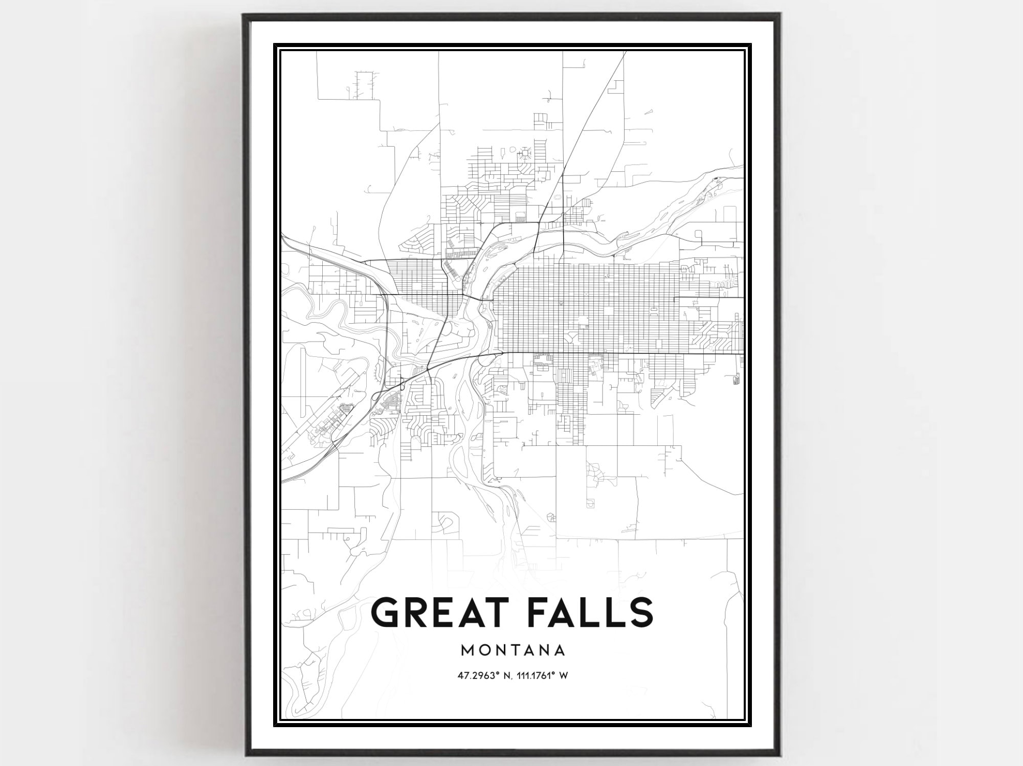 Great Falls Map Print Great Falls Map Poster Wall Art Mt | Etsy