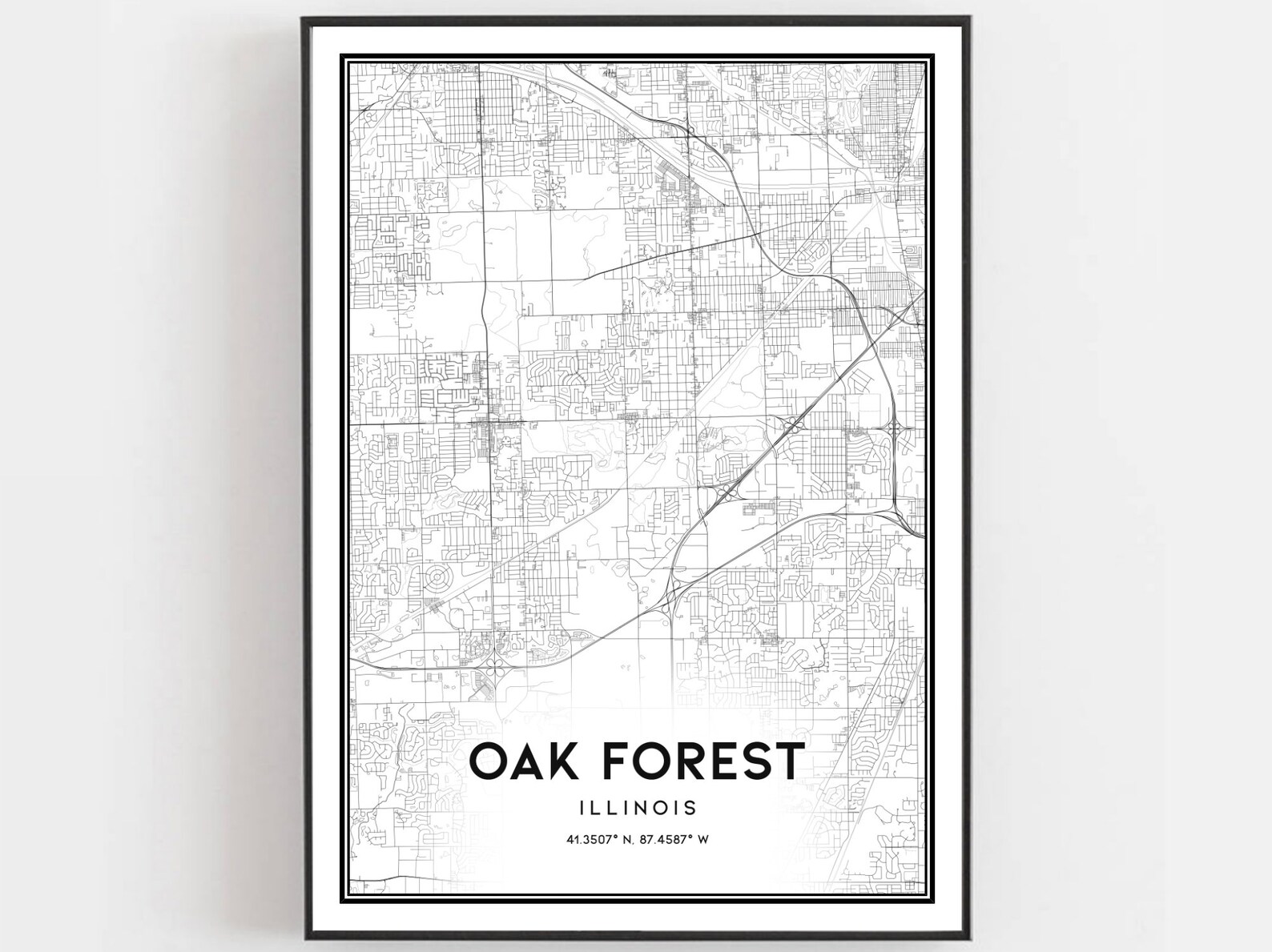 Oak Forest Map Print Oak Forest Map Poster Wall Art Il City - Etsy