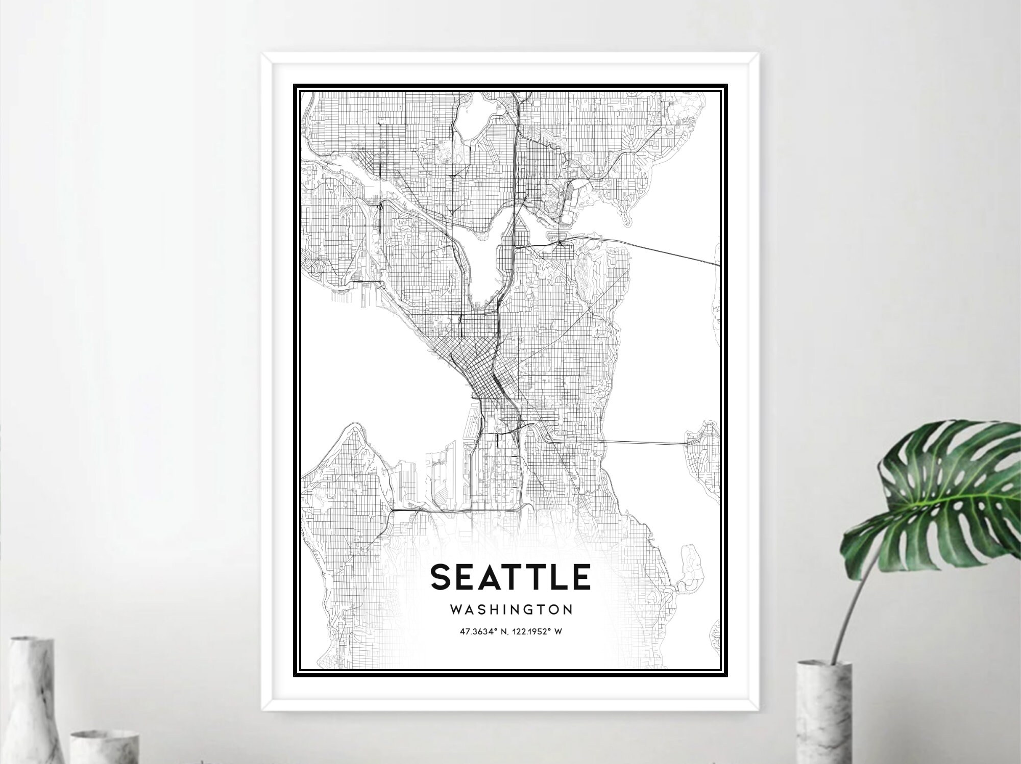 Seattle Map Print Seattle Map Poster Wall Art Wa City Map | Etsy