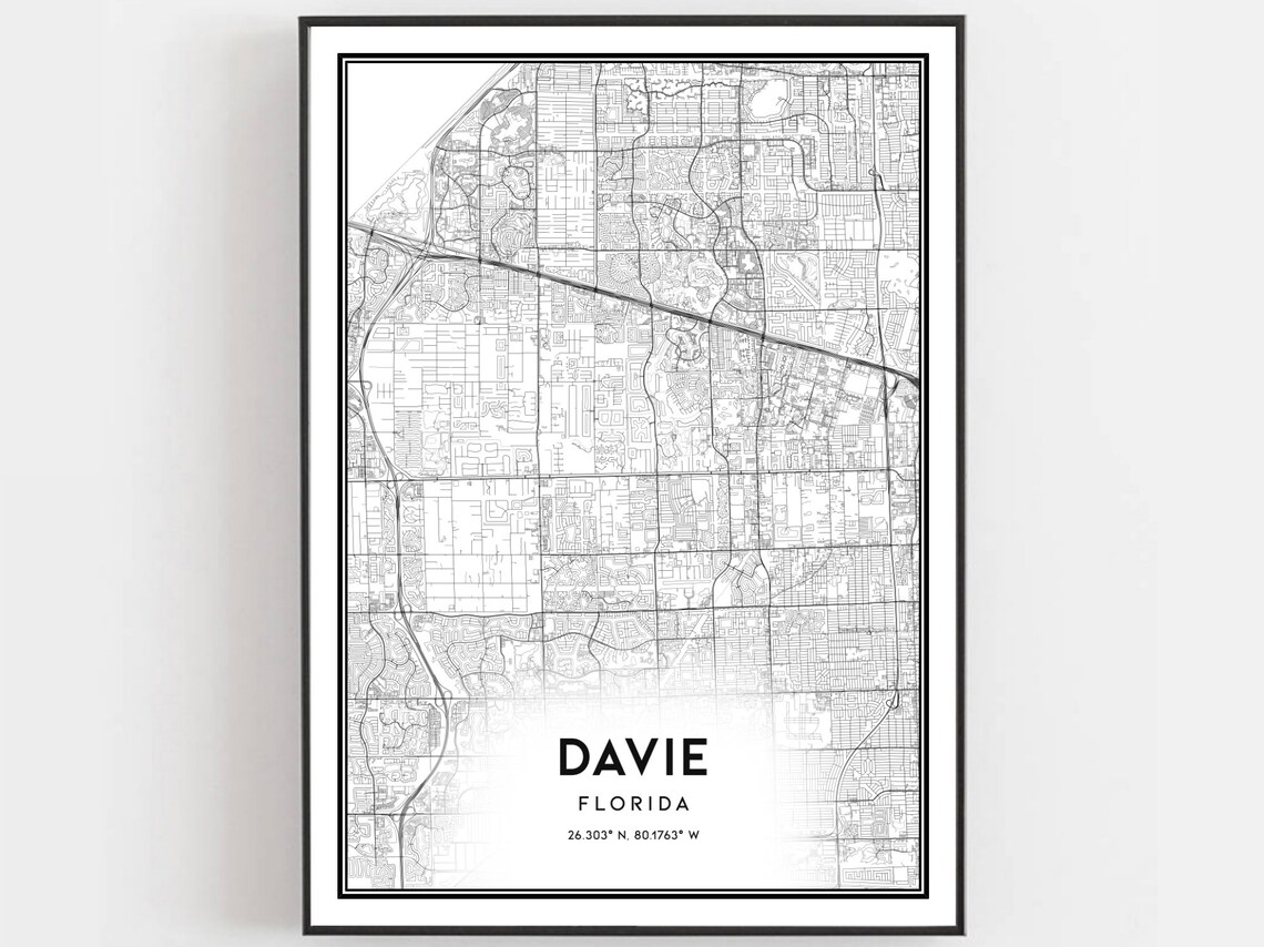Davie Map Print Davie Map Poster Wall Art Fl City Map - Etsy UK