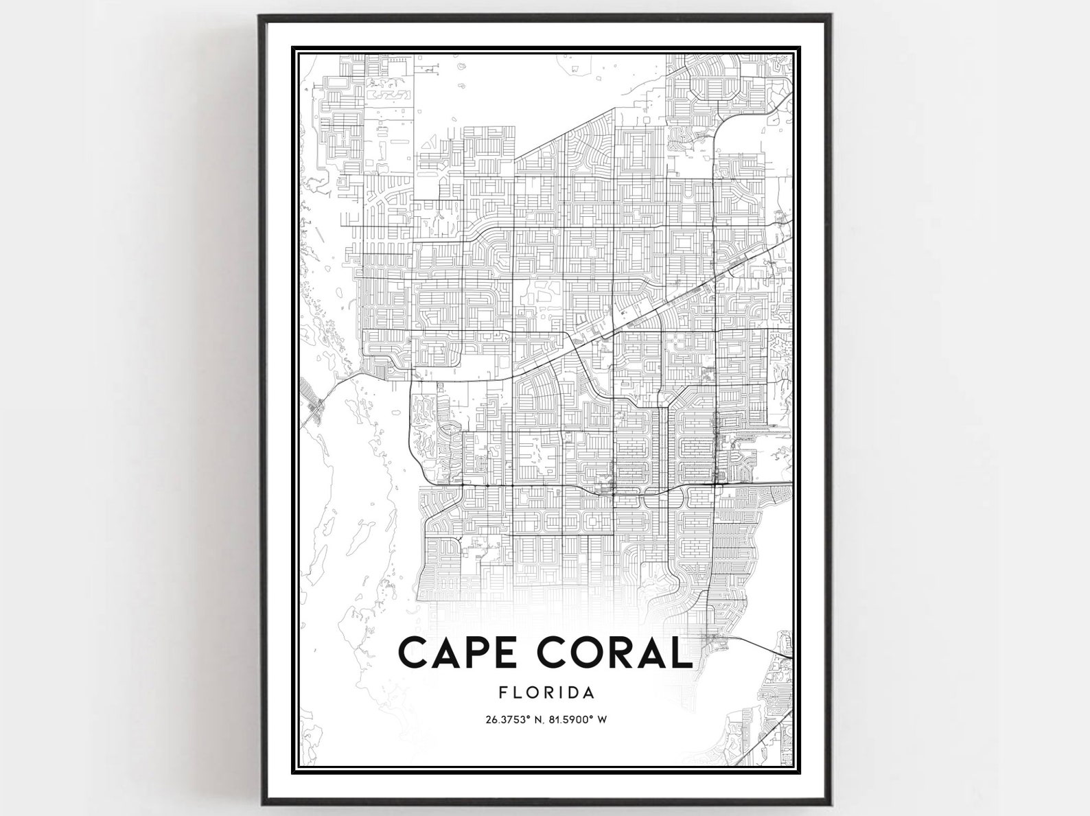 Cape Coral Map Print Cape Coral Map Poster Wall Art Fl City - Etsy
