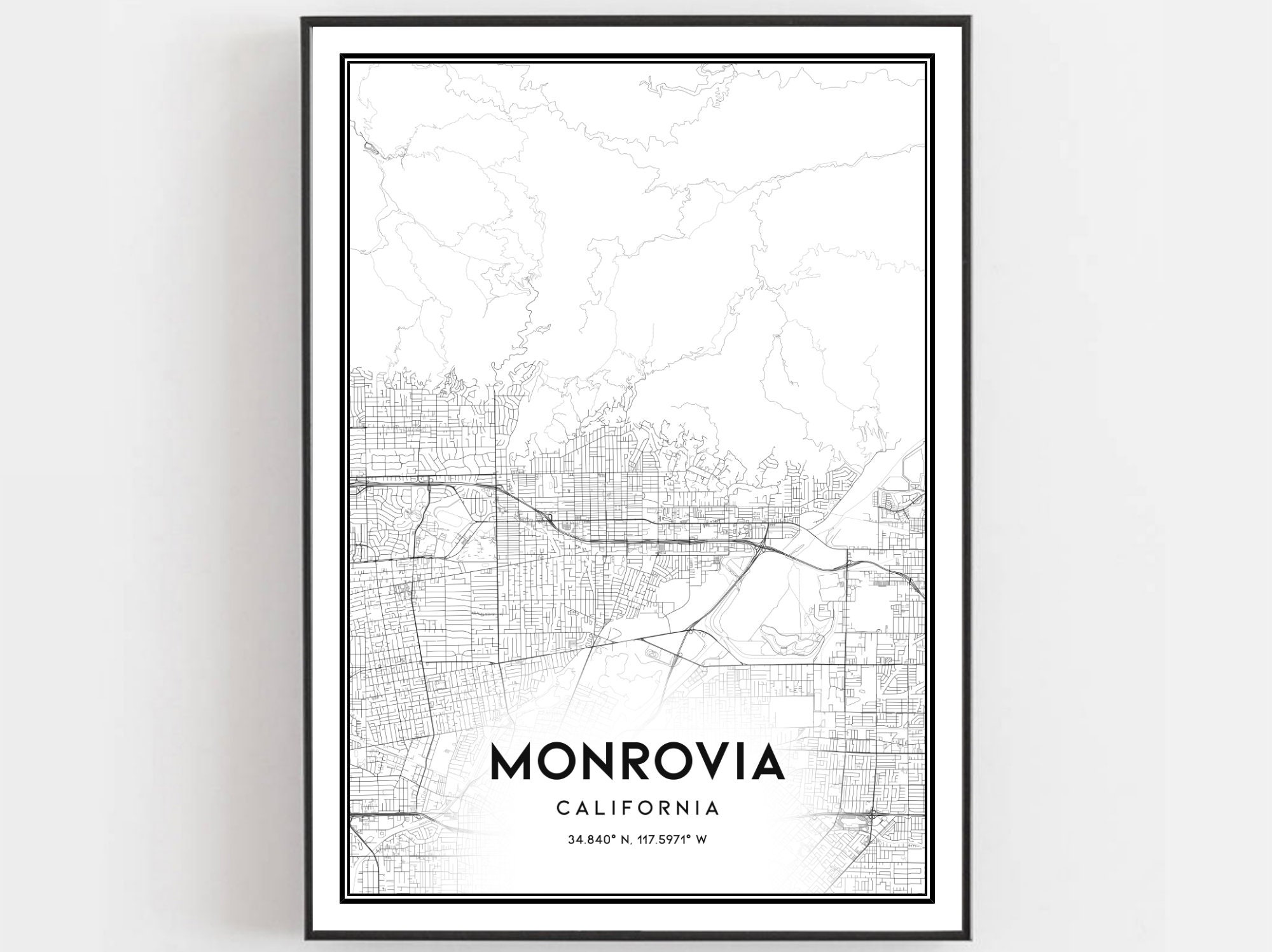 Monrovia Map Print, Monrovia Map Poster Wall Art, Ca City Map ...