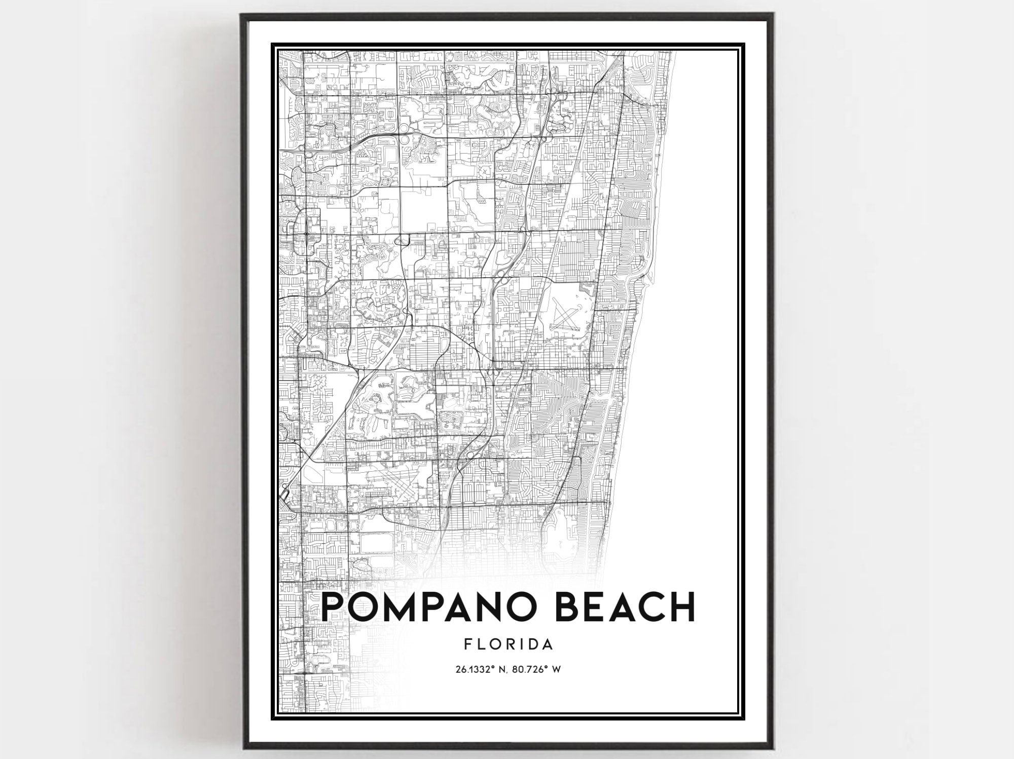 Pompano Beach Map Print, Pompano Beach Map Poster Wall Art, Fl City Map ...