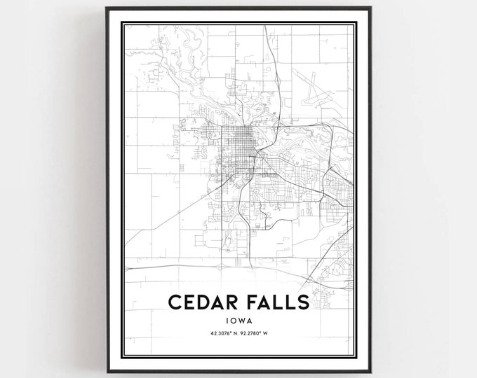 Cedar Falls Map Print, Cedar Falls Map Poster Wall Art, Ia City Map ...