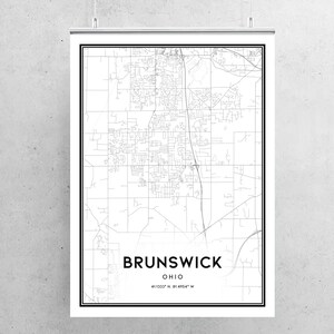 Brunswick Map Print, Brunswick Map Poster Wall Art, Oh City Map, Ohio ...