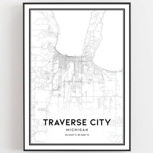 Traverse City Map Print, Traverse City Map Poster Wall Art, Mi City Map ...