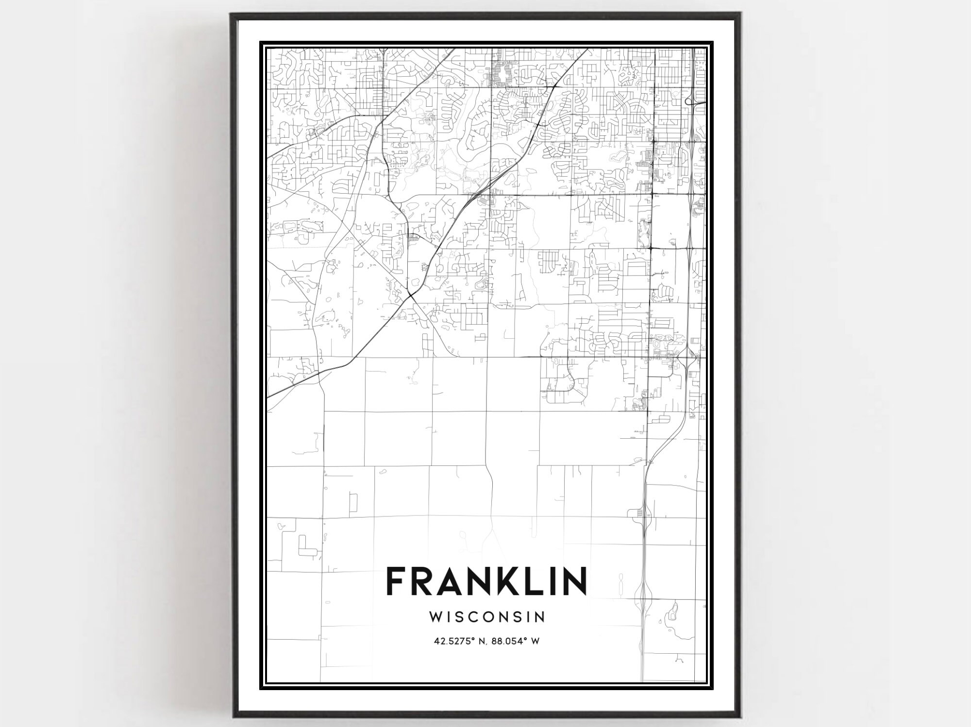 Franklin Map Print Franklin Map Poster Wall Art Wi City Map - Etsy