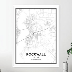 Rockwall Map Print, Rockwall Map Poster Wall Art, Tx City Map, Texas ...