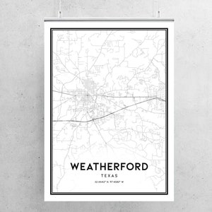 Weatherford Map Print, Weatherford Map Poster Wall Art, Tx City Map ...