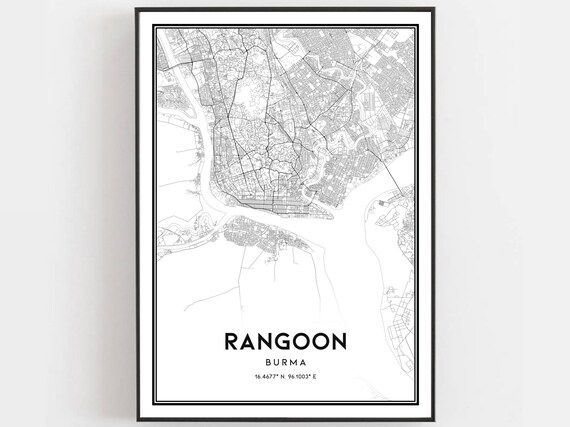 Rangoon Map Print Rangoon Map Poster Wall Art Rangoon City | Etsy