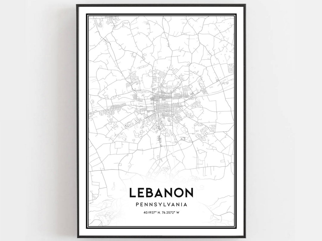 Lebanon Map Print, Lebanon Map Poster Wall Art, Pa City Map ...